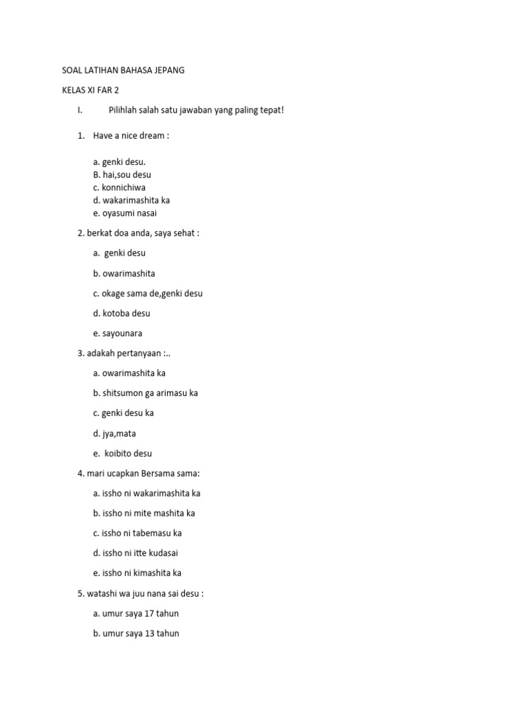 Soal Latihan Bahasa Jepang | PDF