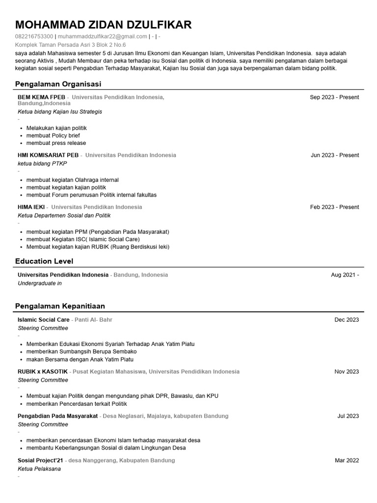 Cv-Mohammad Zidan Dzulfikar | PDF