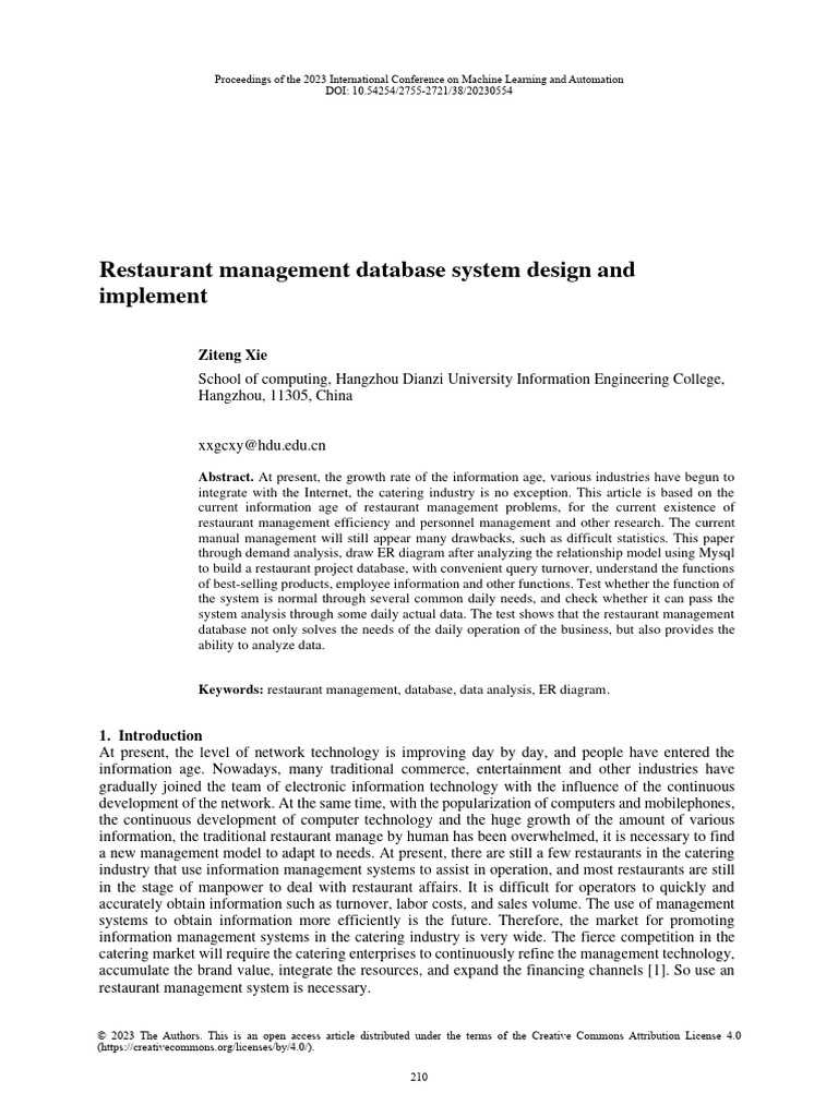 Restaurant Management Database System Design and I | PDF | Databases ...