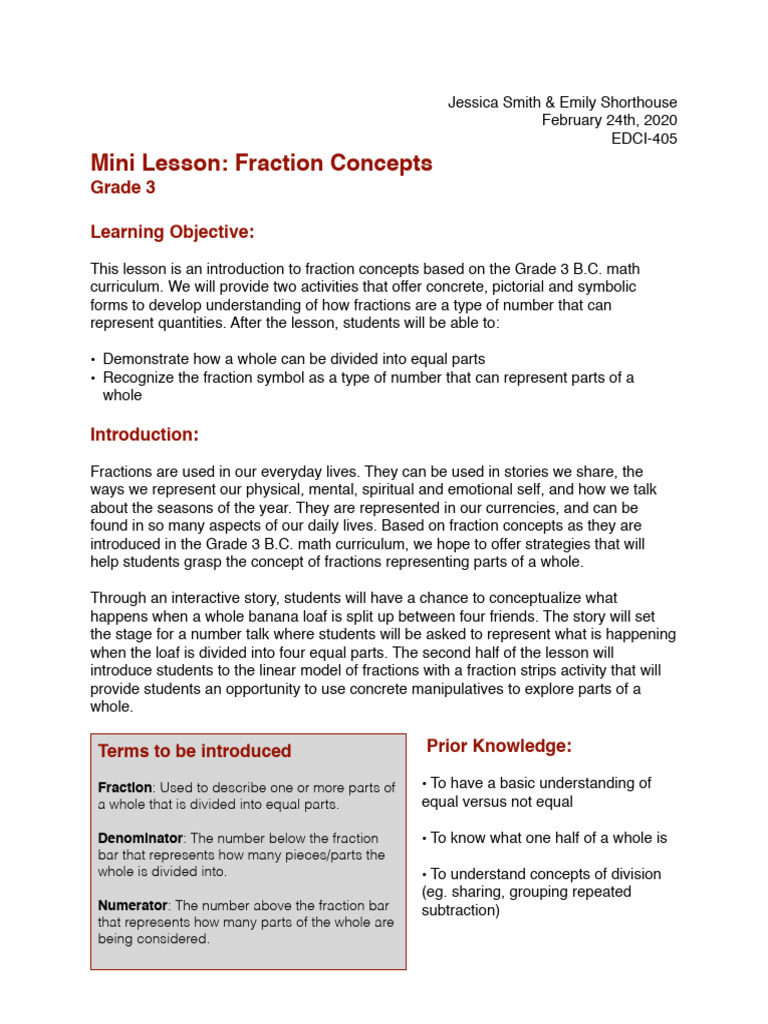 Fraction Lesson Grade 3 | PDF | Mathematics | Concept