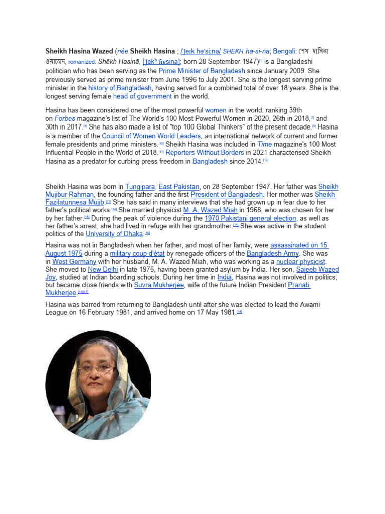 Sheikh Hasina | Download Free PDF | Bangladesh | Bengal
