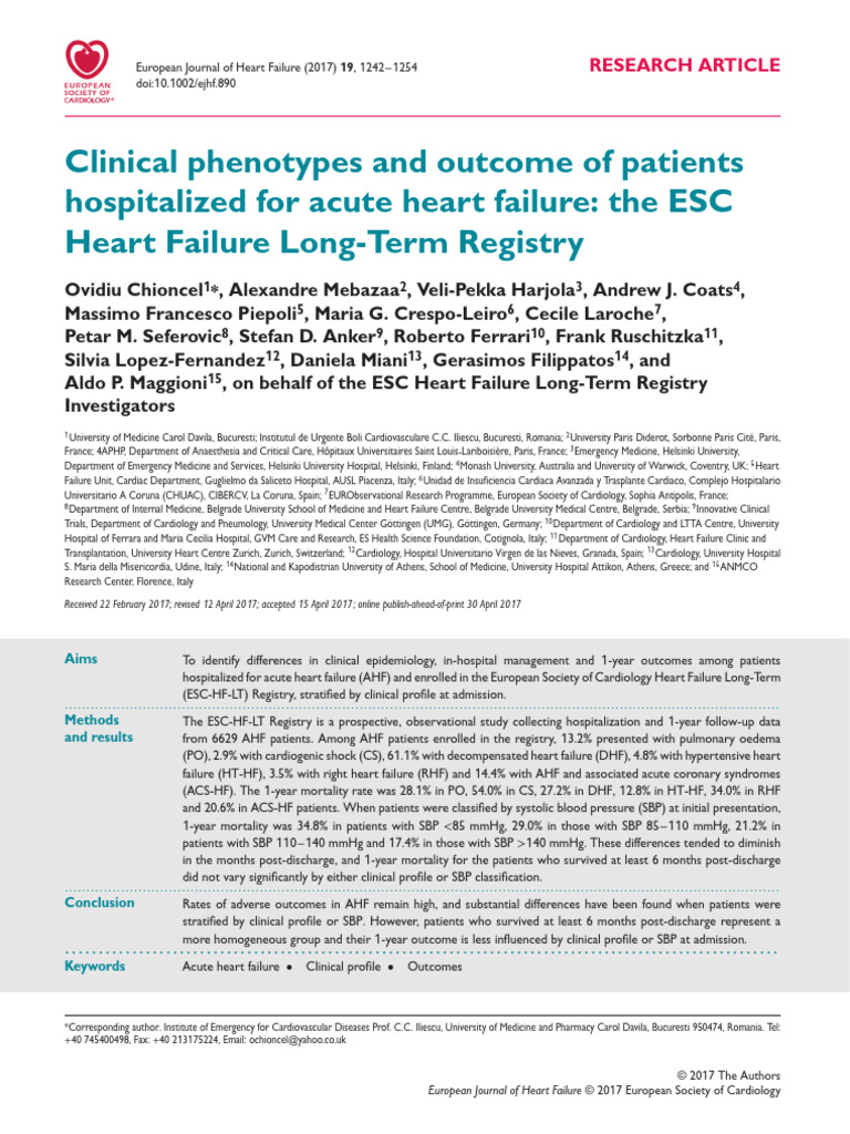 European J of Heart Fail - 2017 - Chioncel - Clinical Phenotypes and ...