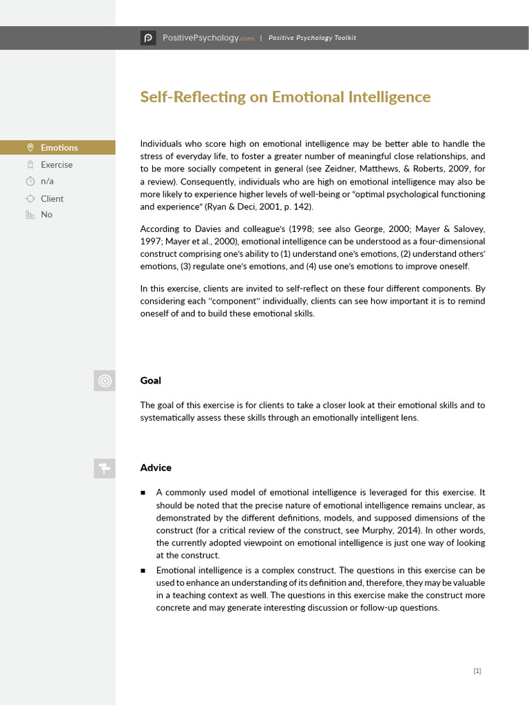 Self-Reflection on Emotional Intelligence | PDF | Emotions | Emotional ...