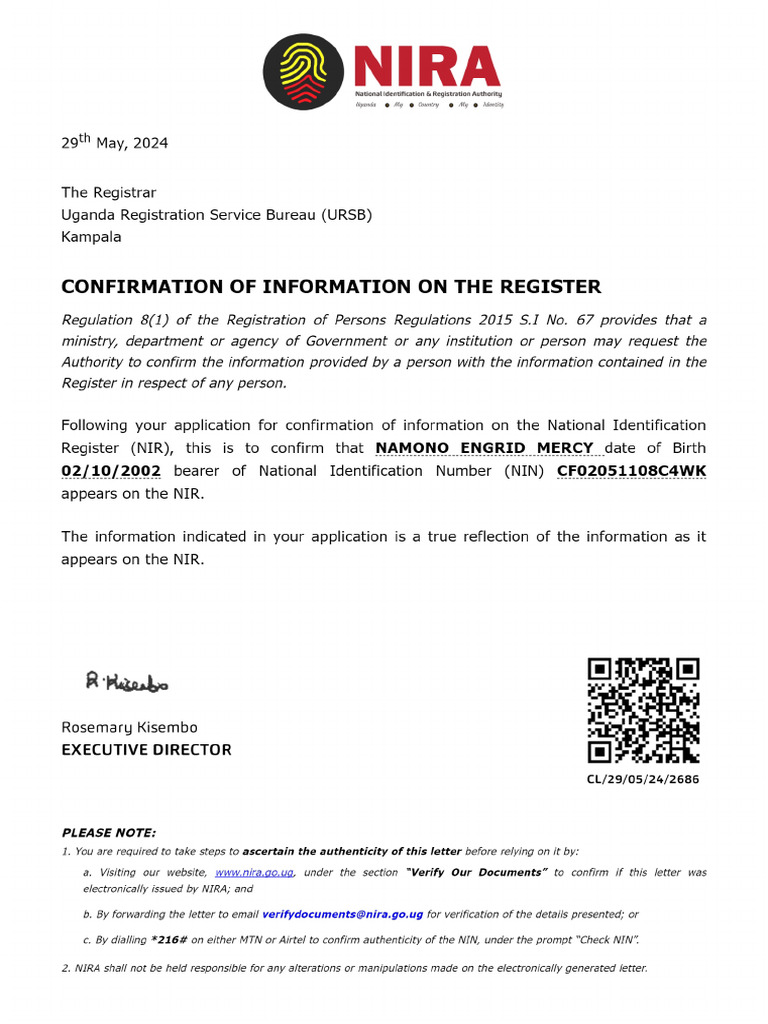 Confirmation of Information | PDF