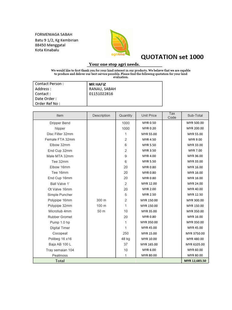 Quotation Fertigasi | PDF