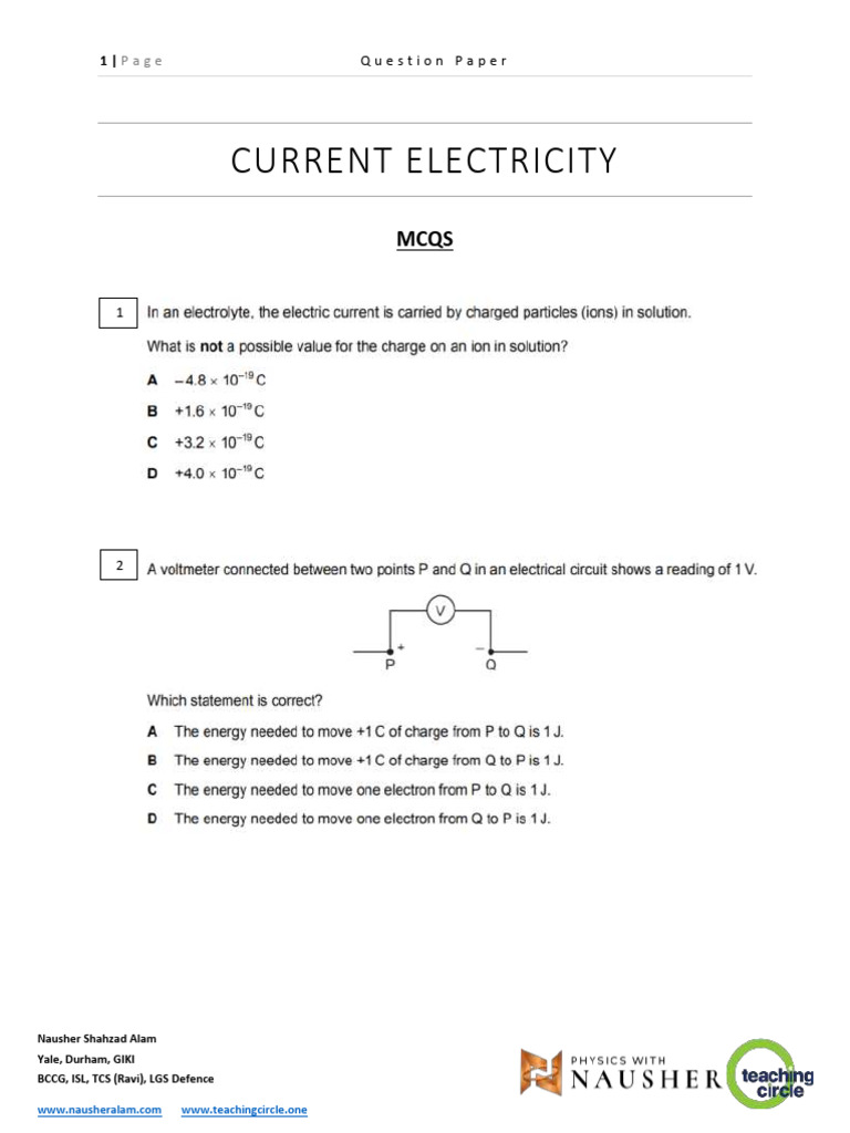 Current Electricity - QP 3 | PDF | Science & Mathematics
