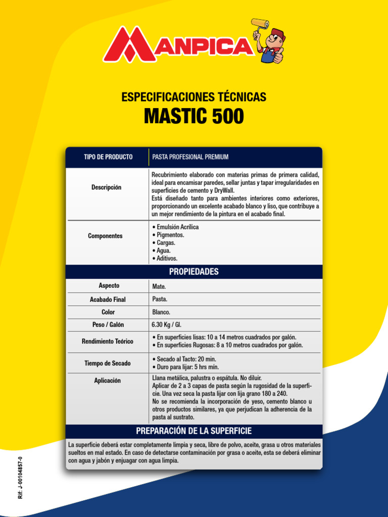 Mastic 500 Ficha Tecnica 2023 | PDF | Pintar | Materiales