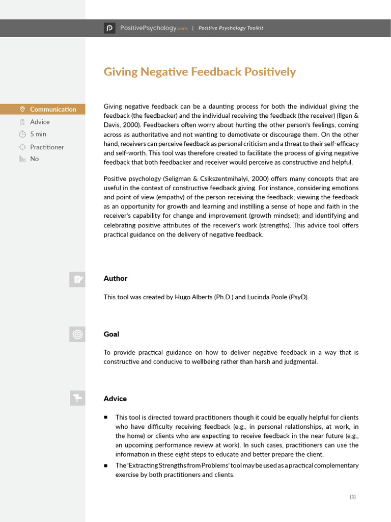 Giving Negative Feedback Positively | Download Free PDF | Positive ...