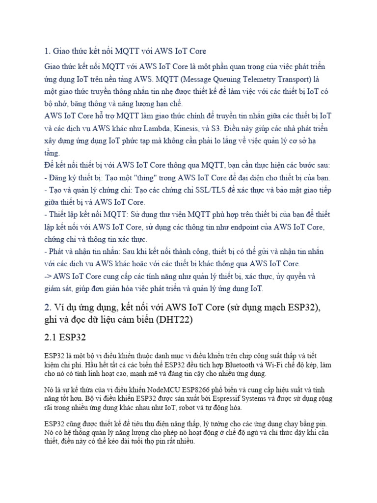 1. Giao Thức Kết Nối Mqtt Với Aws Iot Core | PDF