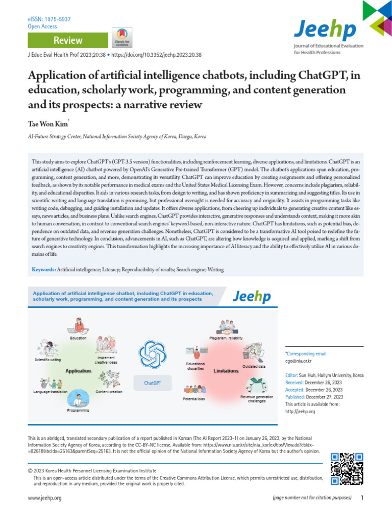 Application of Artificial Intelligence Chatbots, Including ChatGPT, in Education, Scholarly Work ...