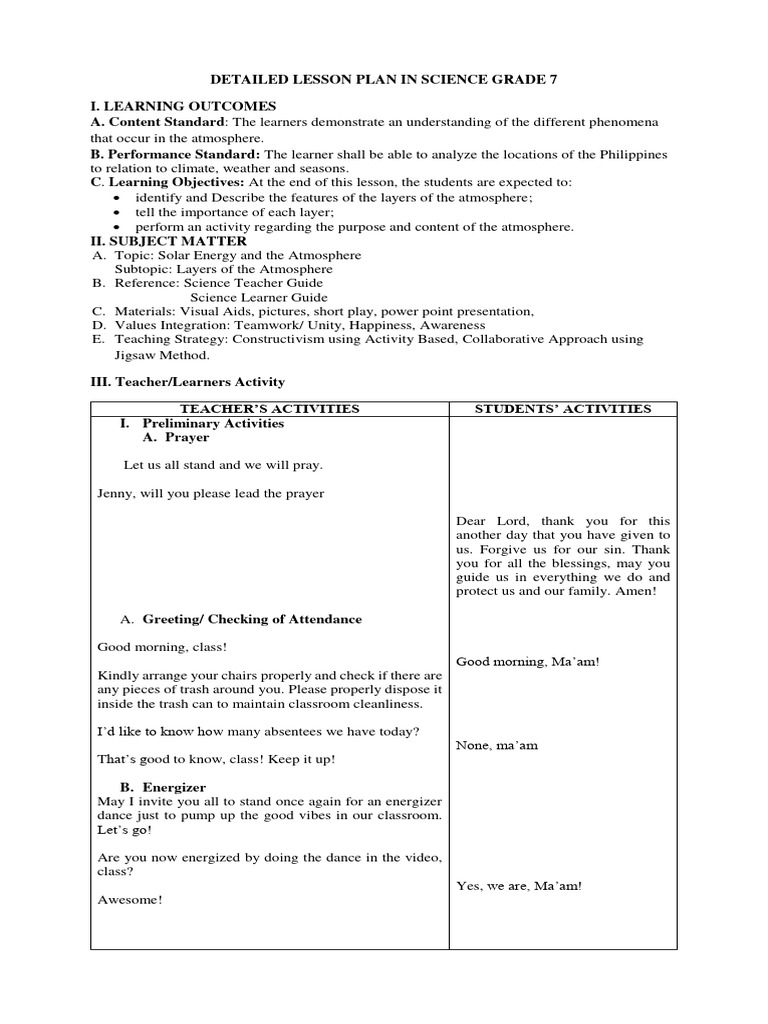 Science-Lesson Plan-Layers of The Earth | PDF | Atmosphere Of Earth ...
