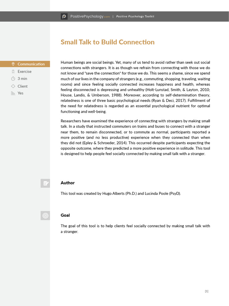 Small Talk To Build Connection Pdf Psychology Behavioural Sciences