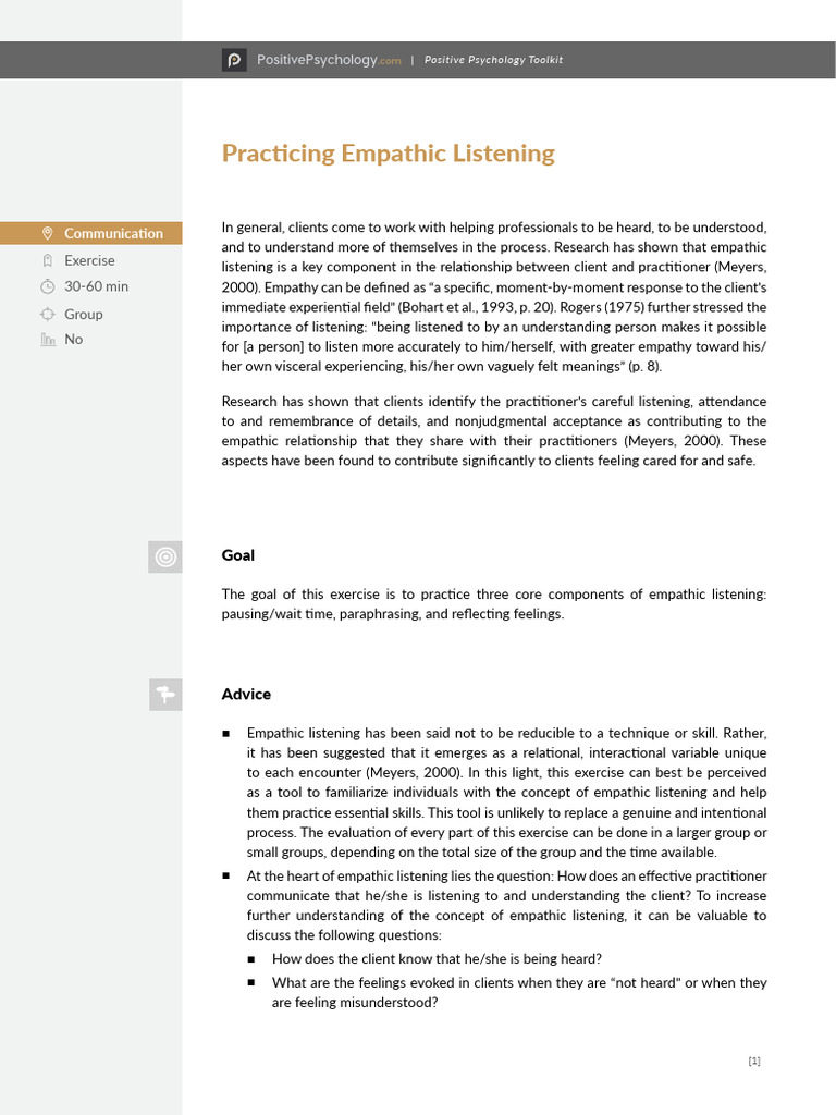 Practicing Empathic Listening | PDF | Empathy | Nonverbal Communication