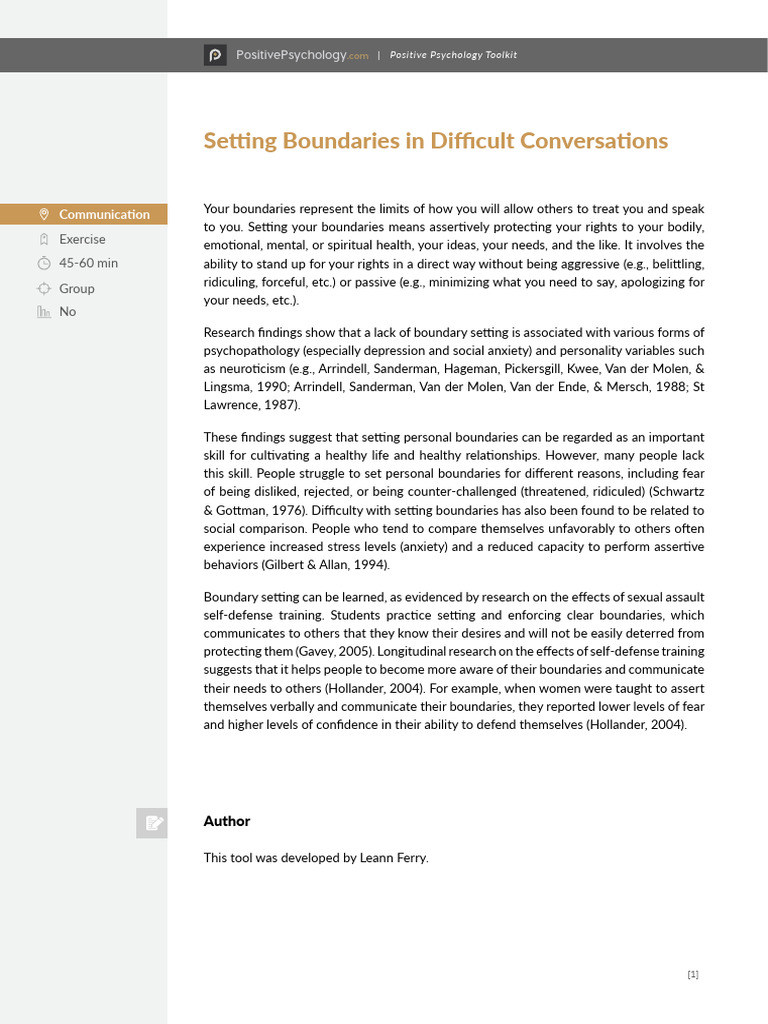 Setting Boundaries in Difficult Conversations | Download Free PDF | Feeling | Anxiety
