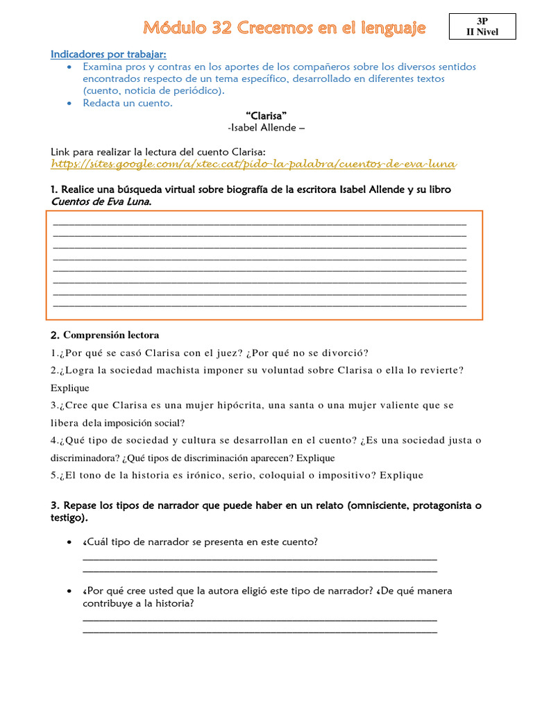 Clarissa - Cuento. Módulo 32 Crecemos en El Lenguaje | PDF | Cuentos