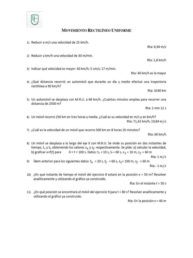 Movimiento Rectil-Neo Uniforme HC-2022 | PDF | Velocidad | Ingeniería mecánica