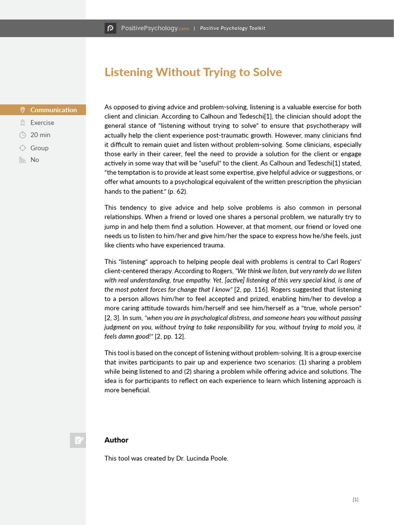 Listening Without Trying To Solve | PDF | Psychotherapy | Experience