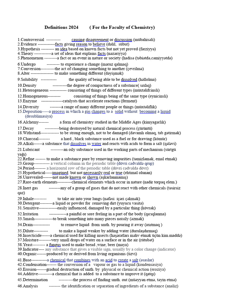 Exam Definitions 2024 Chemistry | PDF | Chemical Substances | Chemistry