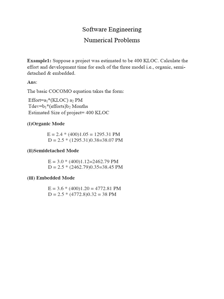 Project Management Numericals Software Engineering | PDF | Variance | Computing