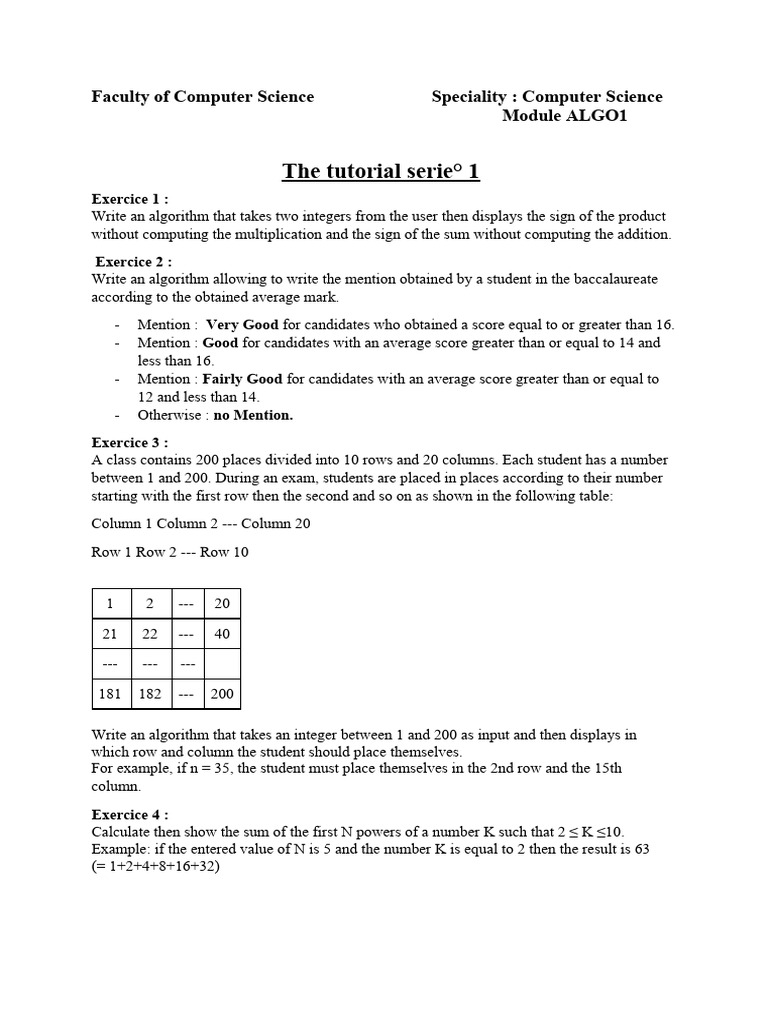 The Tutorial Serie_1 | Download Free PDF | Numbers | Algorithms