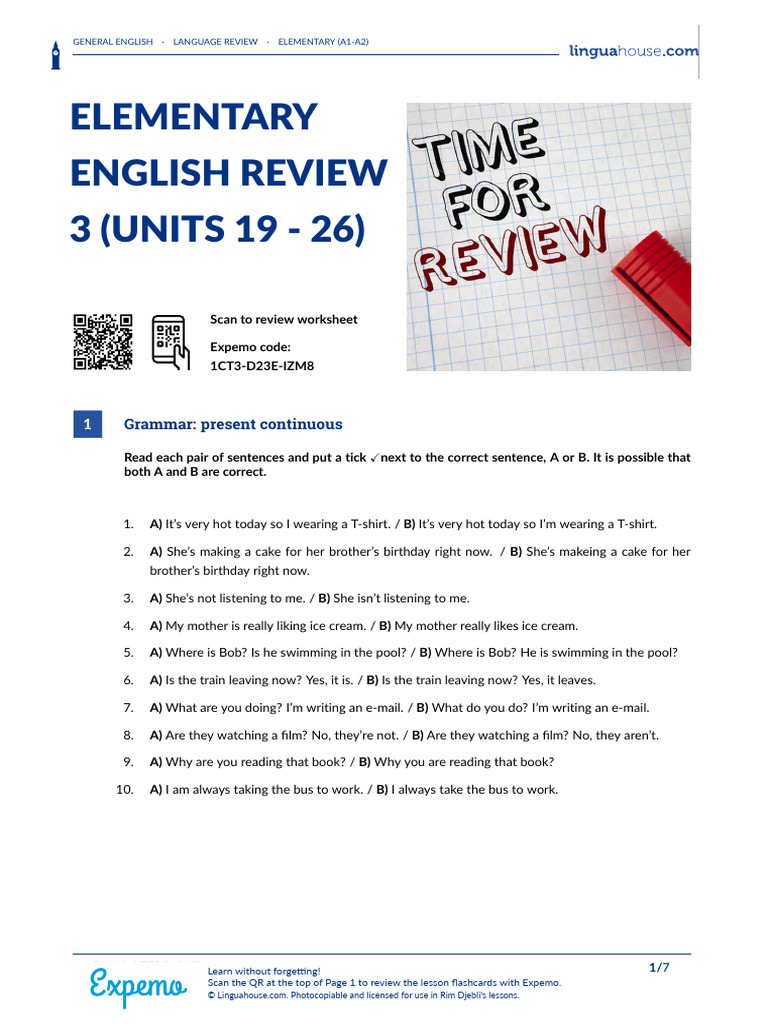 Elementary English Review 3 Units 19 26 British English Student | PDF | English Language ...