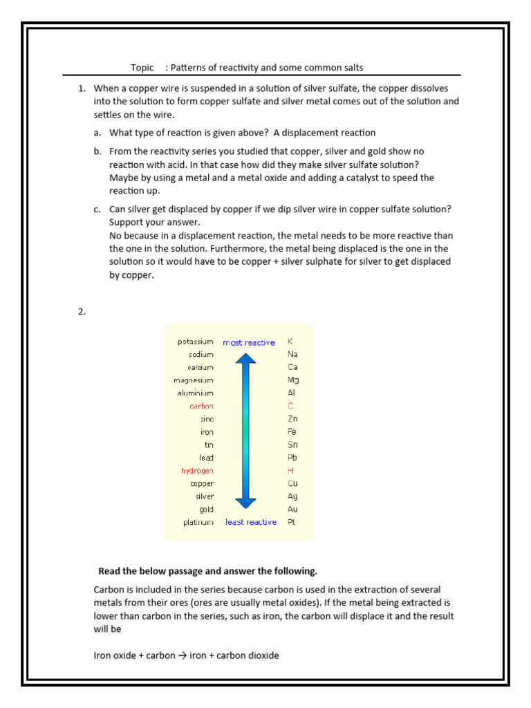2a - Worksheet Reactions and Reactivity Series | Download Free PDF ...