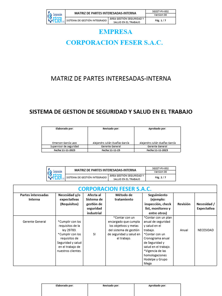 Sgsst-Pii-002 Matriz de Partes Interesadas-Interna | PDF | Business