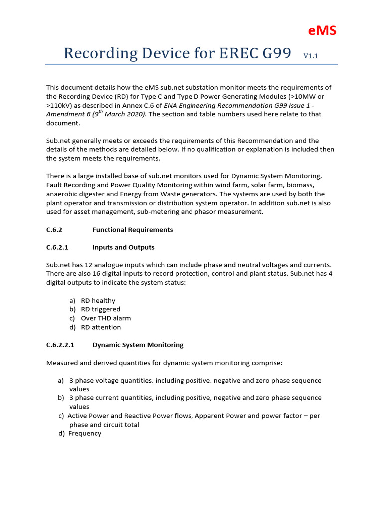 Measurement Device For G99 V1.1 | PDF | Ac Power | Electrical Engineering