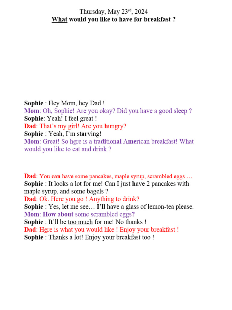 Traditional American Breakfast Chat | PDF
