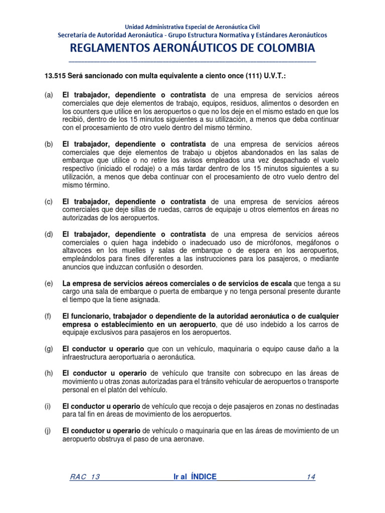 RAC 13 - Régimen Sancionatorio | PDF | Aeropuerto | Transporte