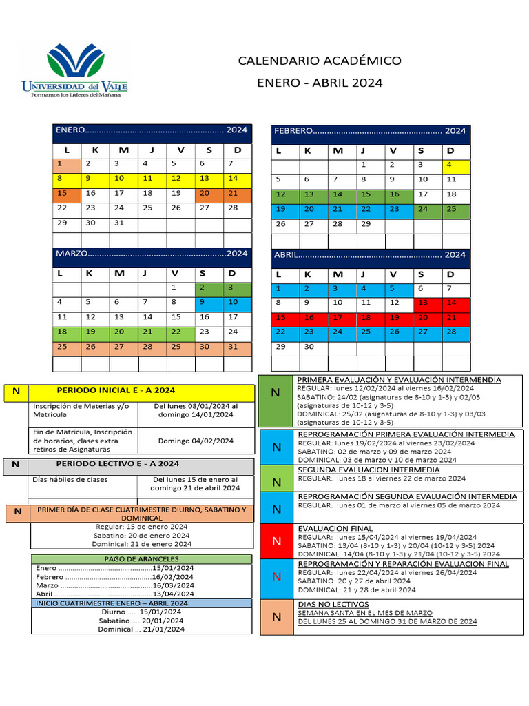 Calendario Global Ene Abr 2024 | PDF