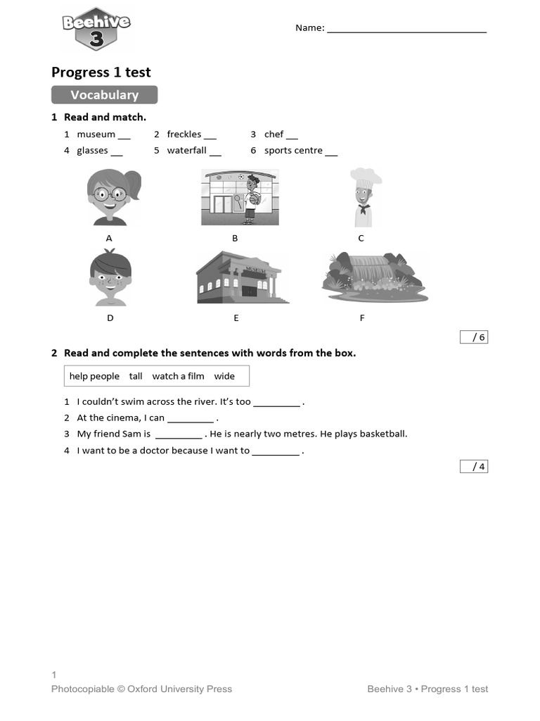 Beehive - Tests - Level 3 - Progress Test 1 | PDF