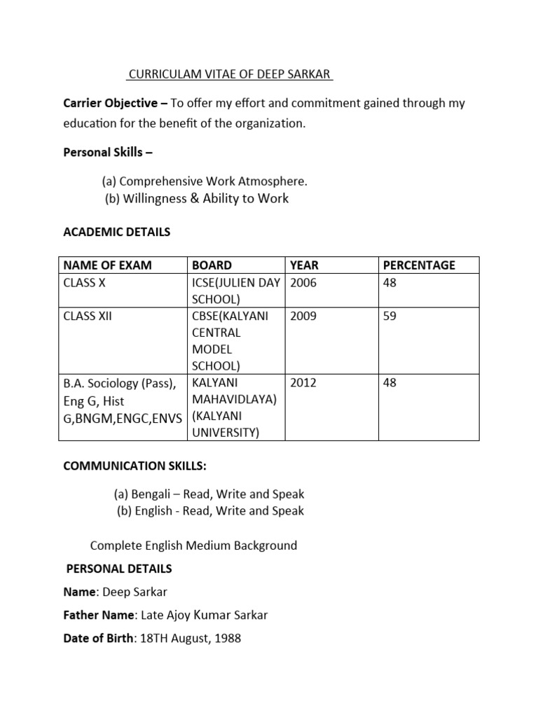 Curriculam Vitae of Deep Sarkar | PDF | Career & Growth