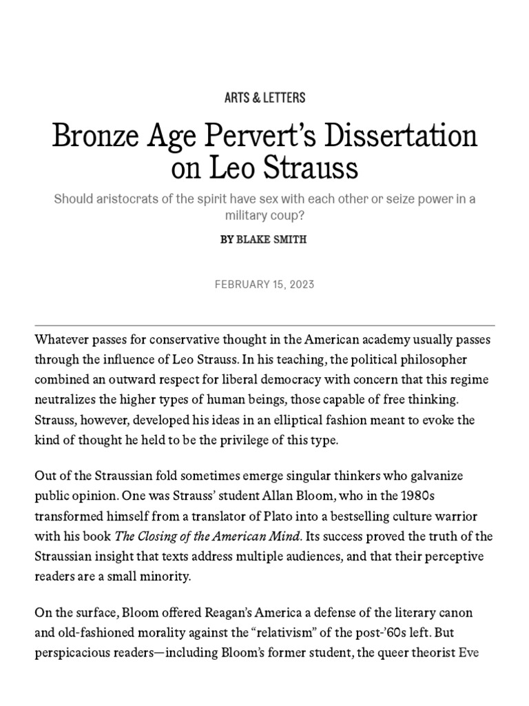 Bronze Age Pervert's Dissertation On Leo Strauss - Tablet Magazine ...