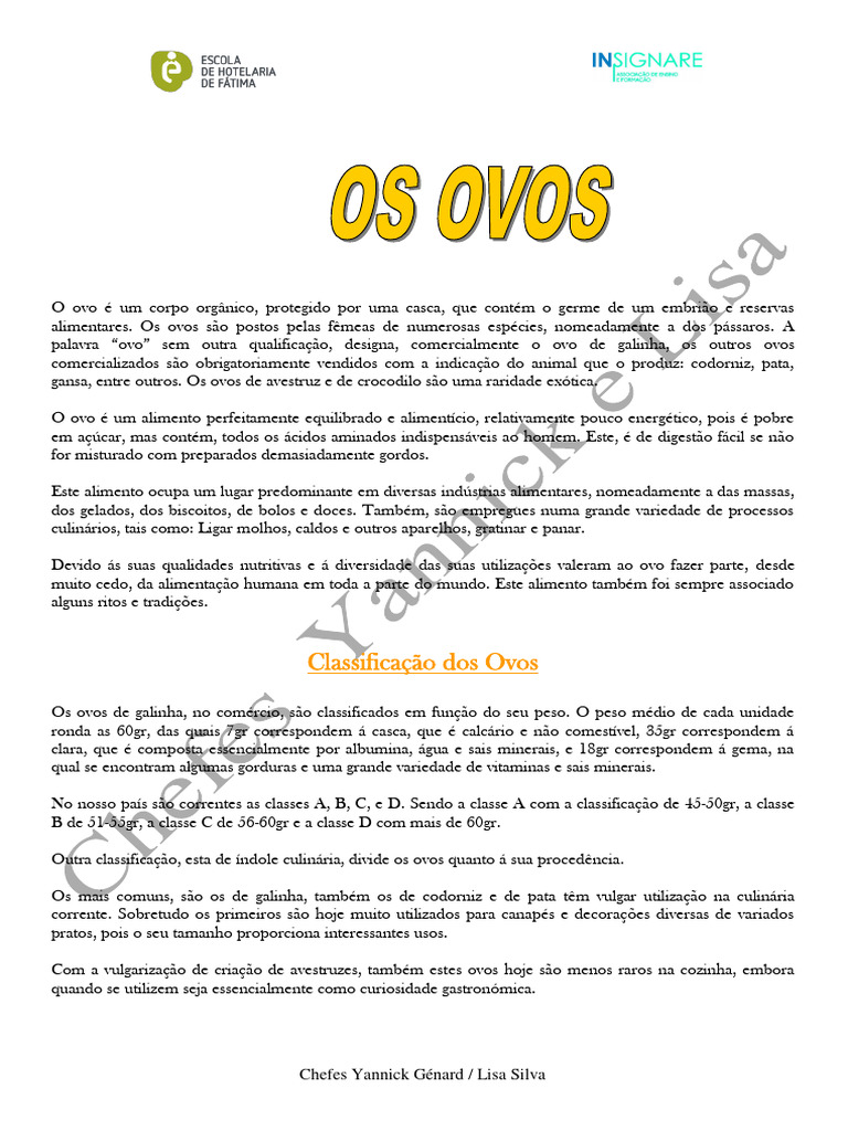 Sebenta Sobre Os Ovos | PDF | Vitamina