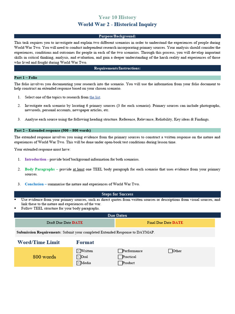 Task Sheet WW2 Inquiry | PDF | Experience | Information