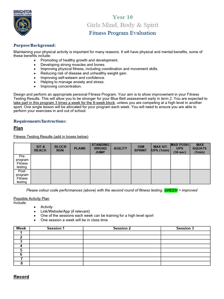 Task 2.1 Fitness Program Task Sheet | PDF | Physical Fitness