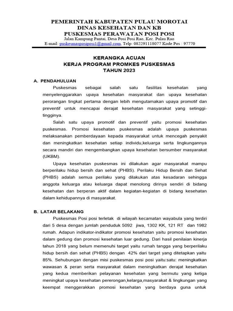 KAK Pelayanan UKM Esensial PROMKES | PDF