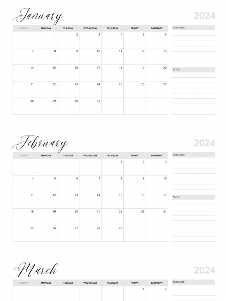 White Minimalist Simple 2024 Monthly Calendar | PDF
