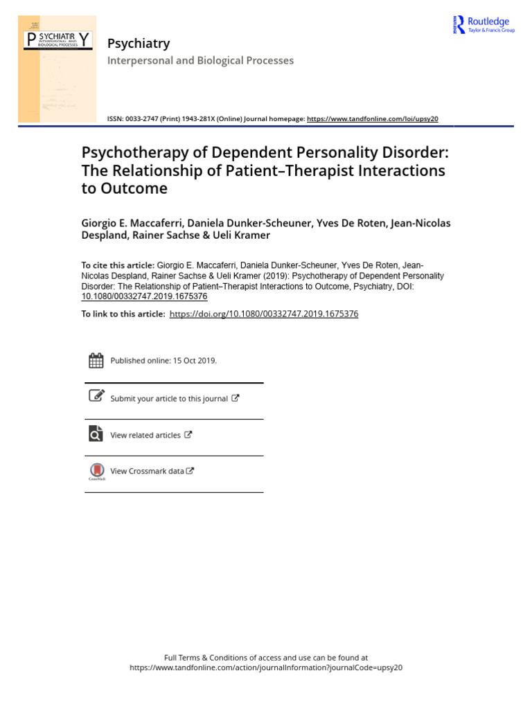 Psychotherapy and DPD Outcomes | PDF | Psychotherapy | Cognitive ...