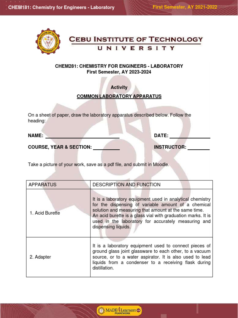 Mon Lab Apparatus | PDF | Chemistry