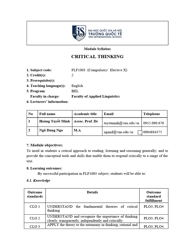 0.syllabus - Critical Thinking | PDF | Critical Thinking | Thought