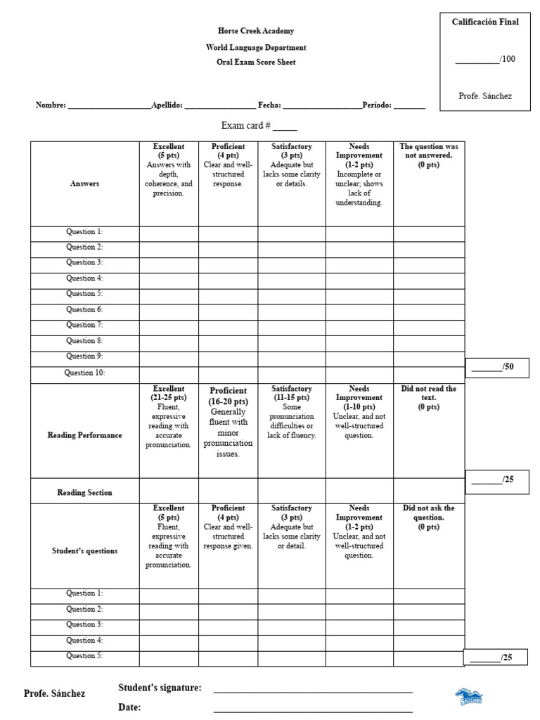 Oral Exam Evaluation sheet | Download Free PDF | Fluency | Humanities ...