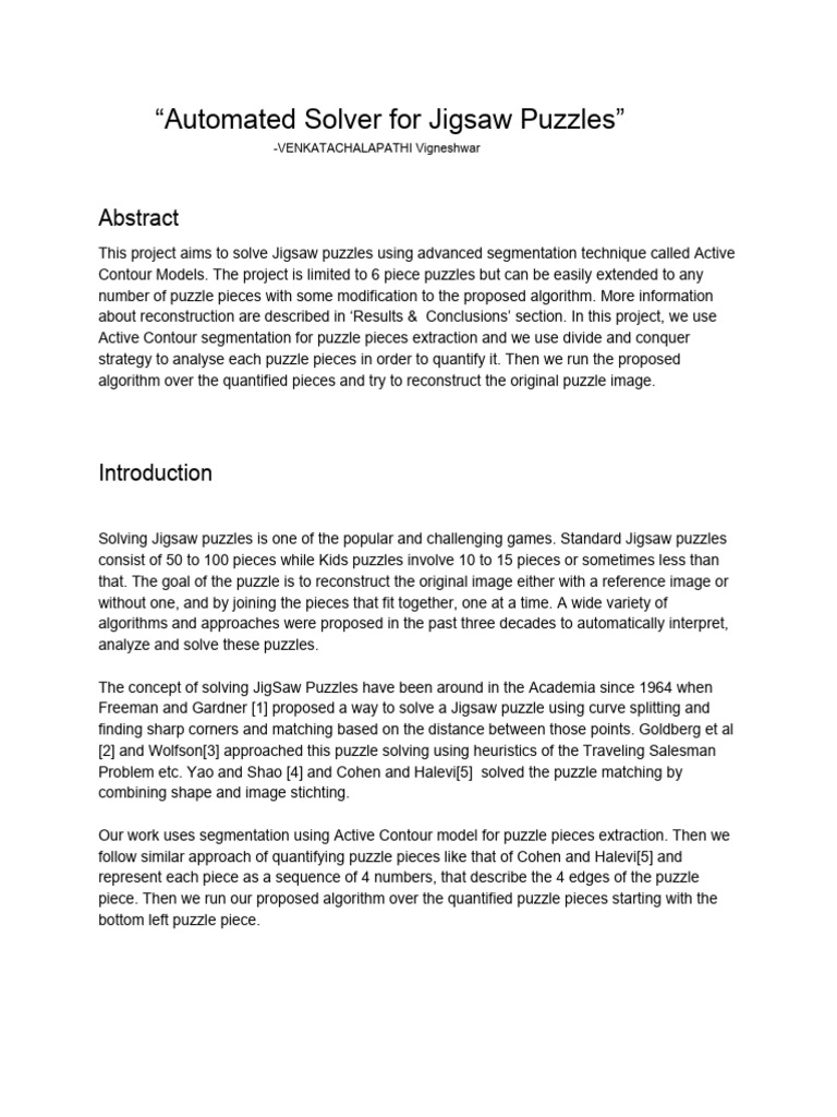 Automated Solver For The JigSaw Puzzles | PDF | Image Segmentation ...