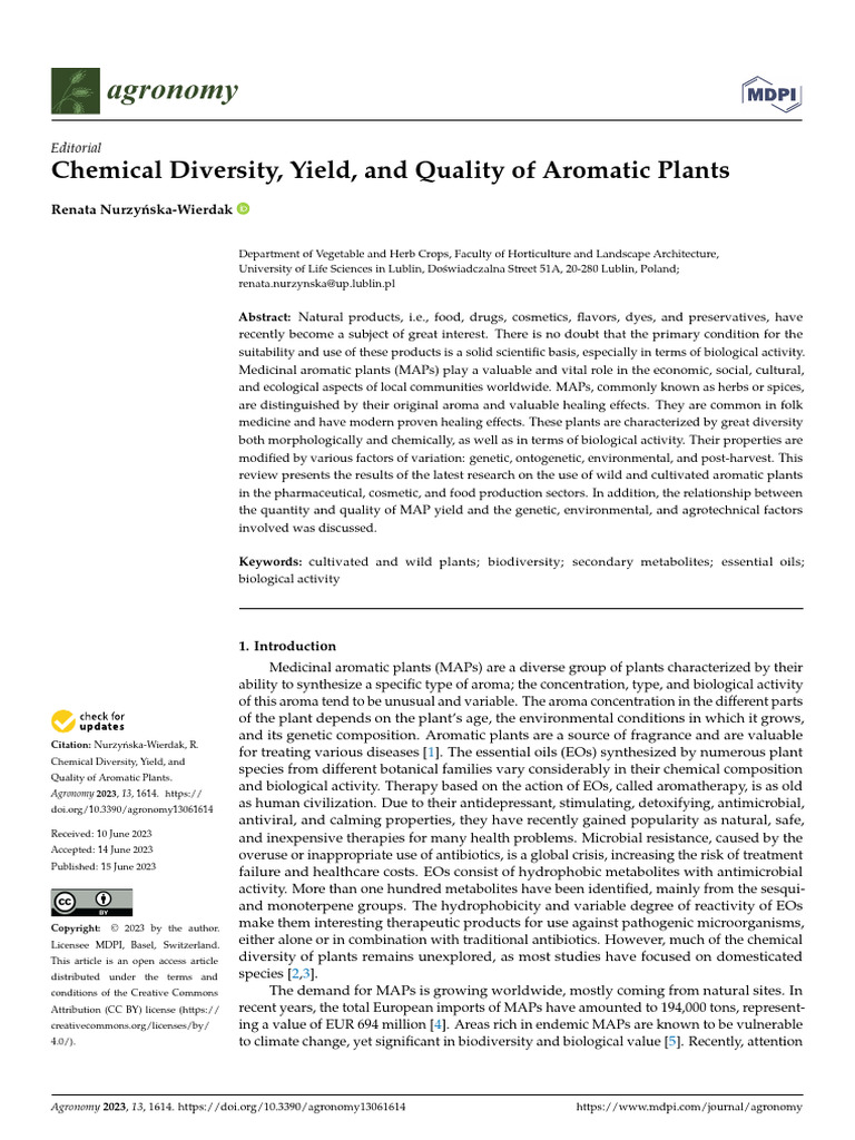 Chemical Diversity, Yield, and Quality of Aromatic Plants | PDF | Basil | Biodiversity