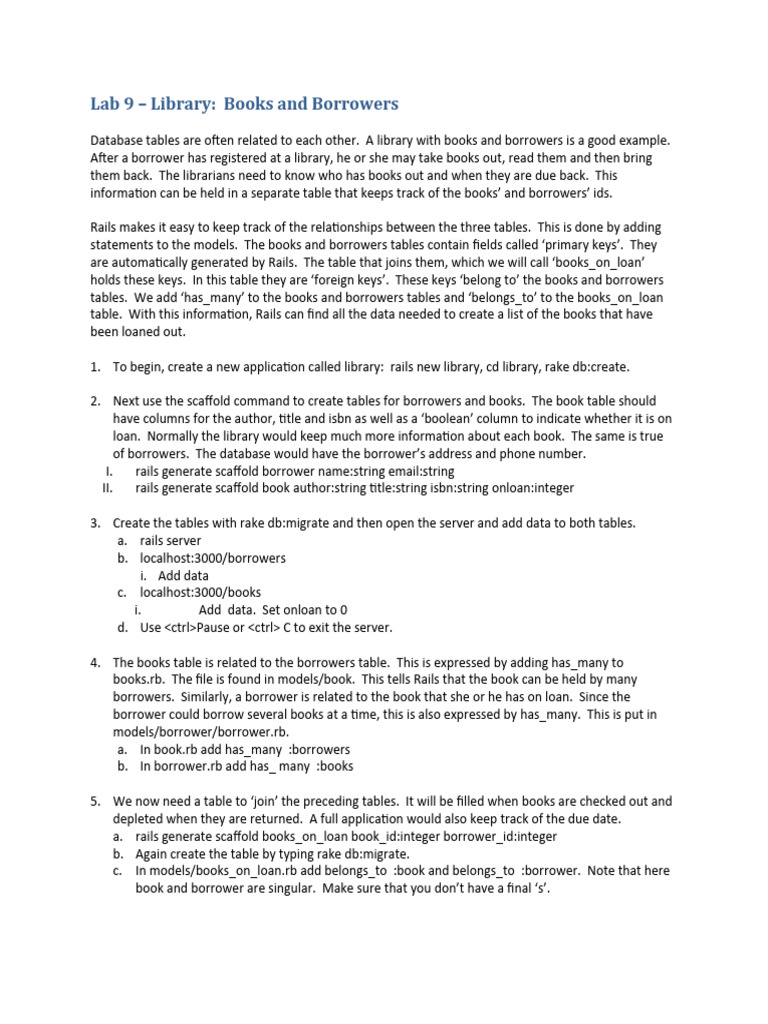 Lab 9 - A Library With Books and Borrowers | PDF | Databases | Libraries