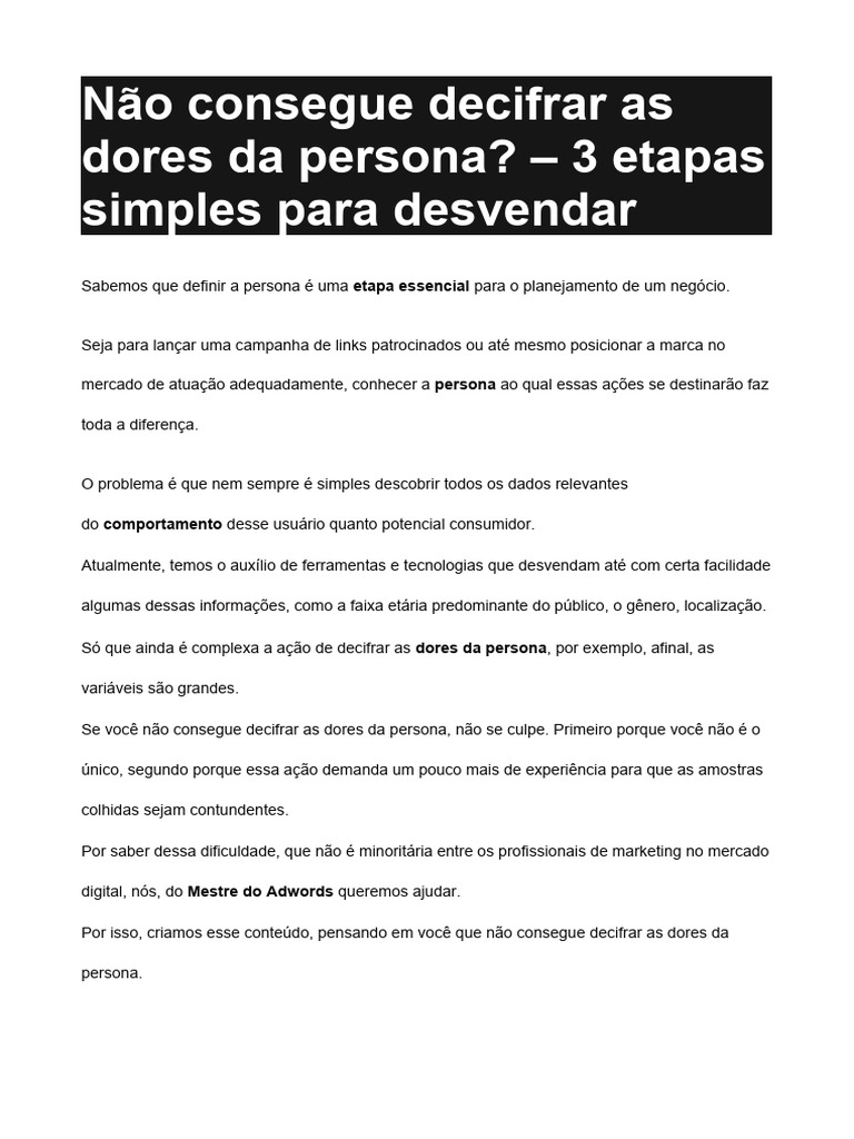 3 Etapas para Decifrar Dores da Persona | PDF | Economia | Dor