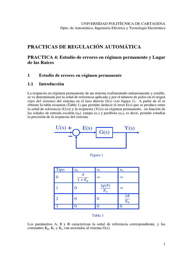 Practicas de Regulación Automática: U(s) G(S) E(s) Y(s) | PDF | Ecuaciones | Objetos matemáticos