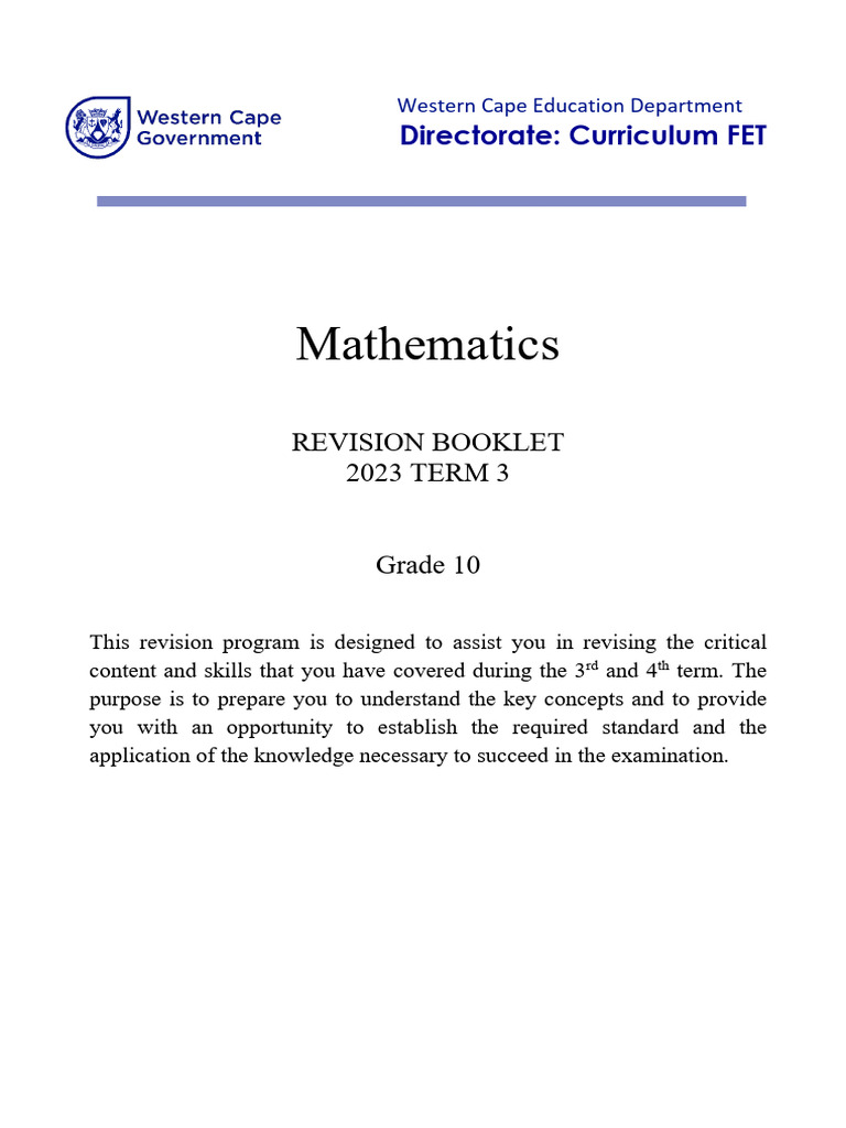 2023 Grade 10 Term 3 Revision Material Final - Memo | PDF | Mean | Triangle