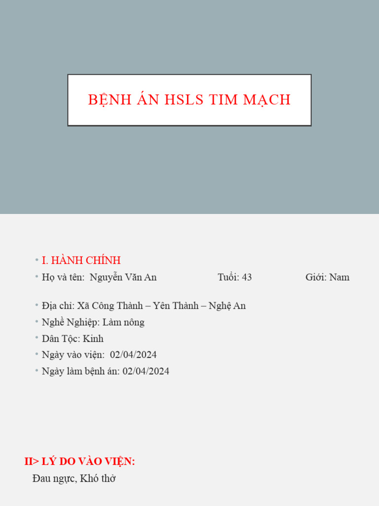 BỆNH ÁN HSLS Tim MẠCH | PDF